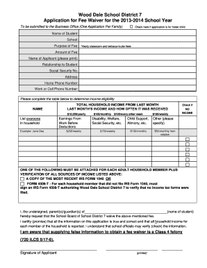 Fillable Online FY14 Fee Waiver Form.pdf - Wood Dale School District 7 ...