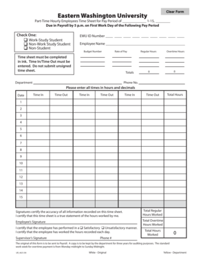 Fillable Online access ewu Part-Time Hourly Employees Time Sheet for Pay Period of 1-15 ...