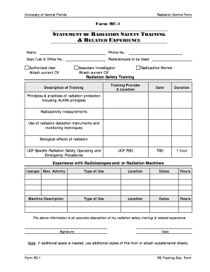 Fillable Online ehs ucf Form RC-1 - University of Central Florida - ehs ...