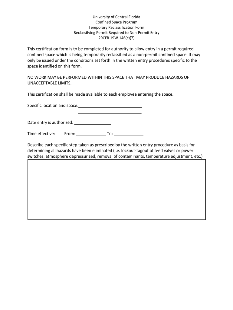 Fillable Online ehs ucf Temporary Reclassification Form - University of Central Florida Fax ...