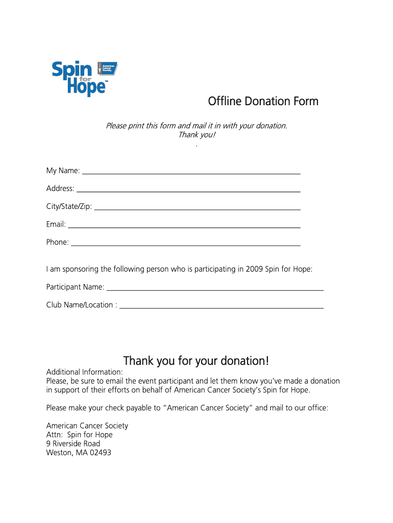 Fillable Online Offline Donation Form Thank you for your donation! Fax ...