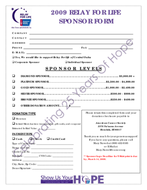 Fillable Online relay acsevents SPONSOR FORM 2009 v3 - acsevents.org ...