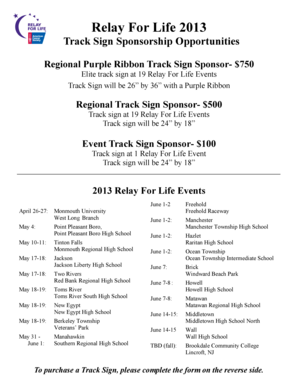 Fillable Online relay acsevents Track Sign Form - Relay For Life ...