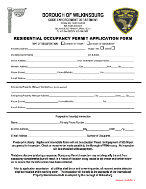 Fillable Online wilkinsburgpa Residential Occupancy Permit Application ...