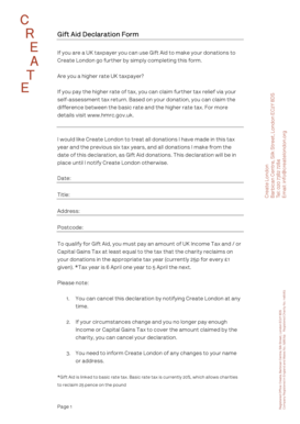 Fillable Online createlondon Gift Aid Declaration Form - Create London ...