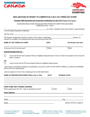 Fillable Online DECLARATION OF INTENT TO COMPETE IN A 2014 CCI THREE ...