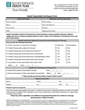 Fillable Online swhp Byetta Request Form - Scott & White Health Plan ...