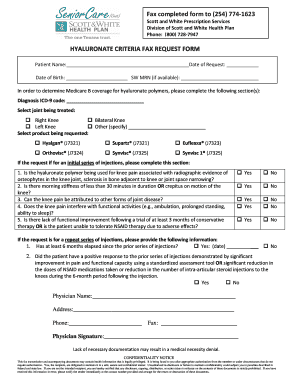 Fillable Online swhp Hyaluronic Acids Request Form - Scott & White Health Plan - swhp Fax Email ...