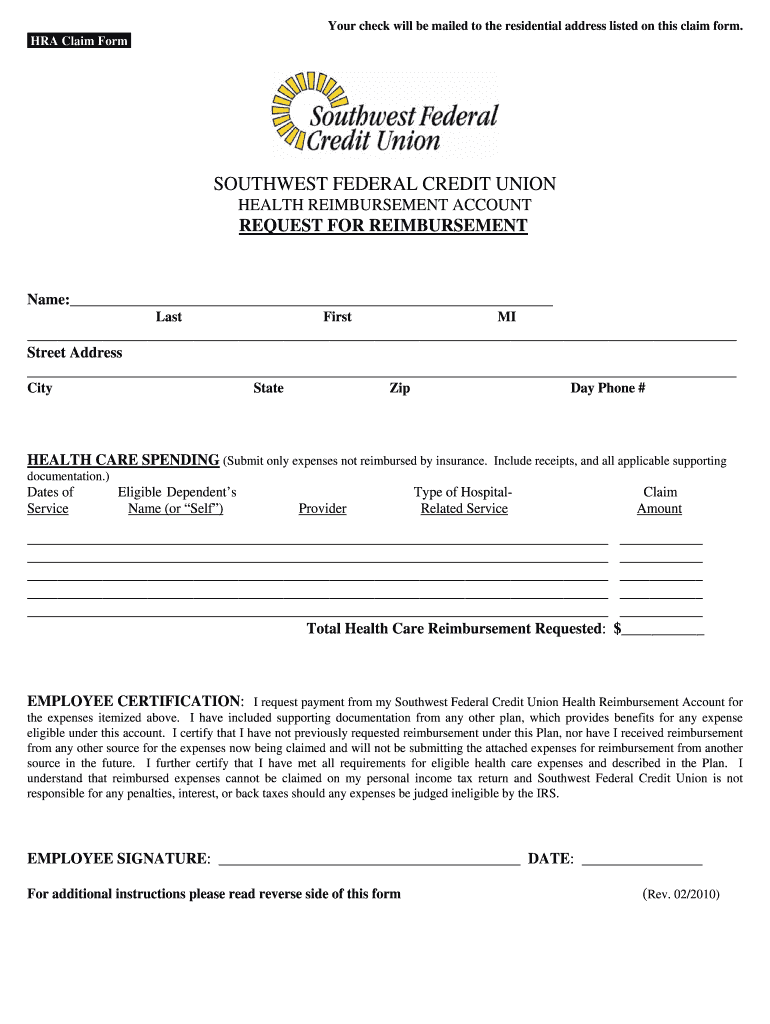 Fillable Online ourbenefits HRA Claim Form & Instructions - ourbenefits ...