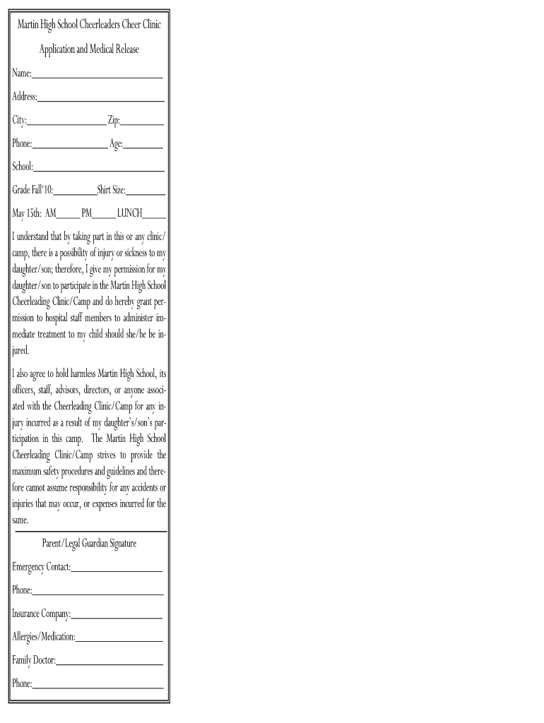 Fillable Online Martin High School Cheerleaders Cheer Clinic ...