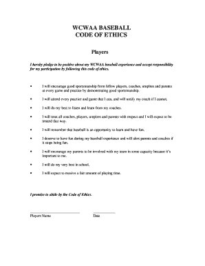 Fillable Online PLAYER'S CODE OF CONDUCT - Clark County Cal Ripken Fax ...