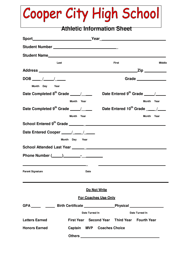 Fillable Online Athletic Information Sheet Fax Email Print - pdfFiller
