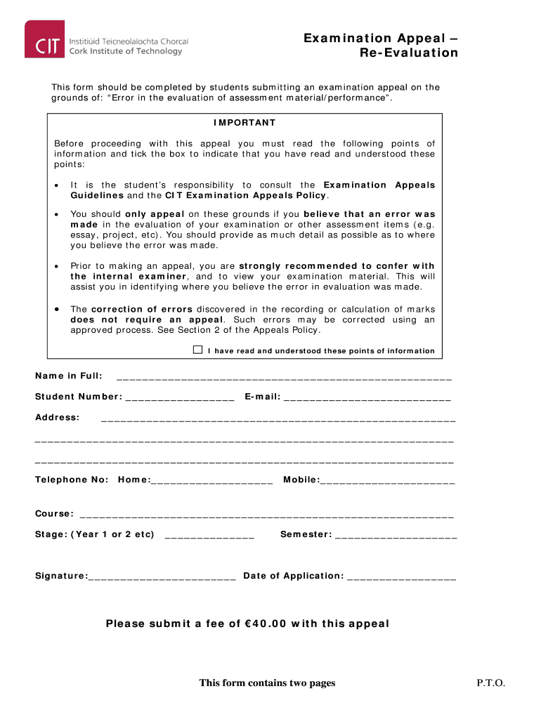 Fillable Online cit Examination Appeal - cit Fax Email Print - pdfFiller