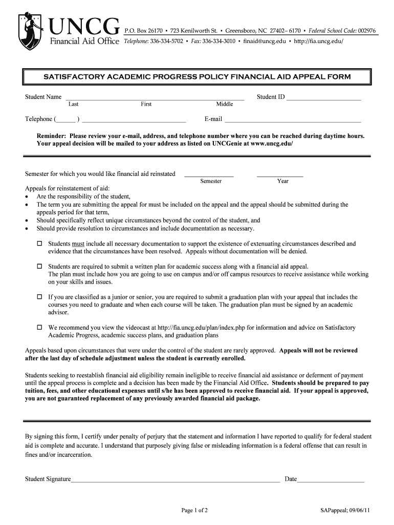 Fillable Online fia uncg Satisfactory Academic Progress SAP - UNCG ...