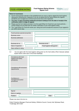 Fillable Online wiltshire gov Food Hygiene Rating Scheme Appeal form ...