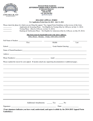 Fillable Online 2014-2015 appeal form - Jefferson Parish Public School System Fax Email Print ...