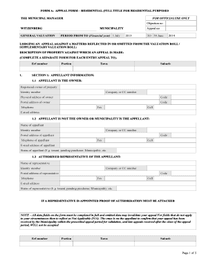 Fillable Online witzenberg gov FORM A: APPEAL FORM RESIDENTIAL (FULL ...