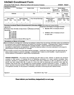 Fillable Online VAD&D Enrollment Form - Chesapeake Public Schools Fax ...