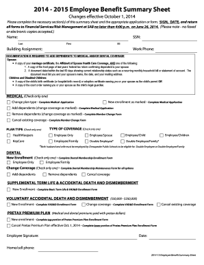 Fillable Online 2014 2015 Employee Benefit Summary Sheet Changes ...