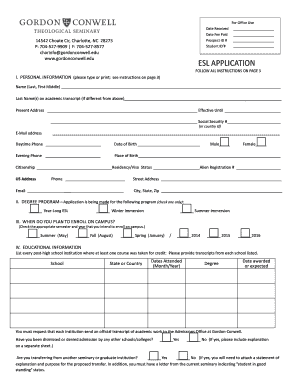 Fillable Online gordonconwell ESL APPLICATION - Gordon-Conwell ...
