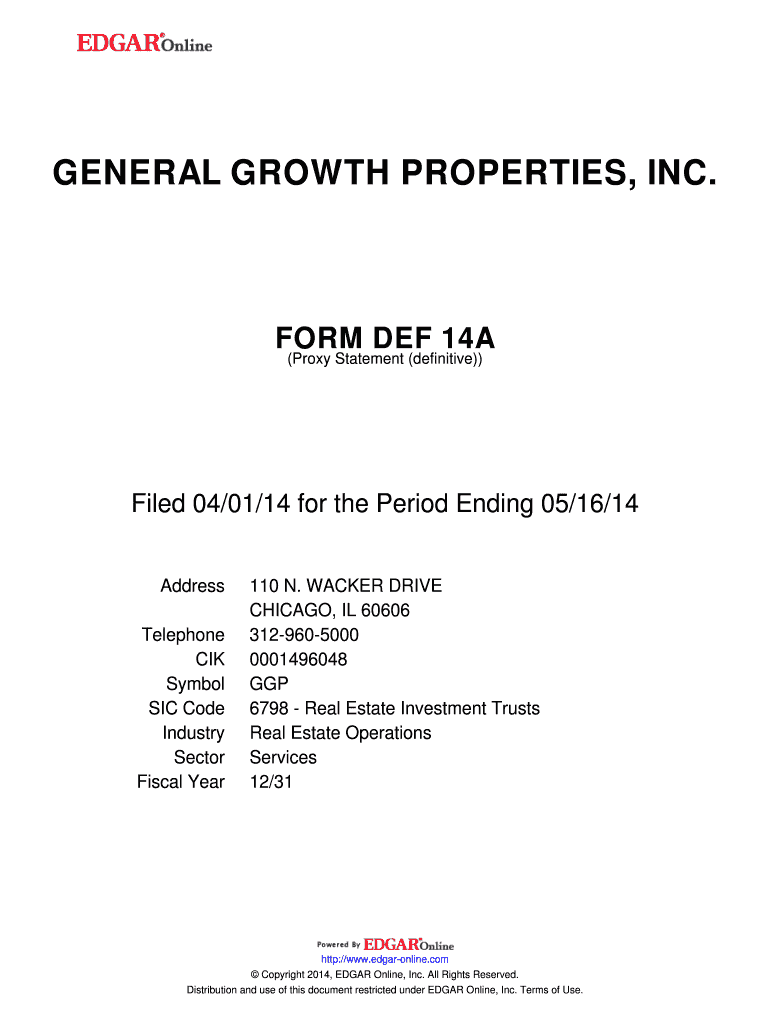 Fillable Online GENERAL GROWTH PROPERTIES, INC.. FORM DEF 14A (Proxy Statement (definitive ...