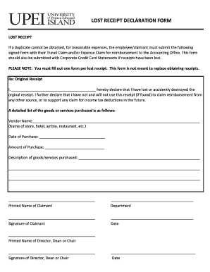 Fillable Online LOST RECEIPT DECLARATION FORM Fax Email Print - pdfFiller