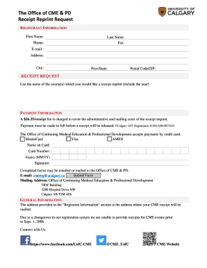 Fillable Online The Office of CME & PD Receipt Reprint Request Fax ...