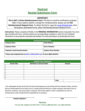 Fillable Online FlexCard Receipt Submission Form - Flexcorp Fax Email ...