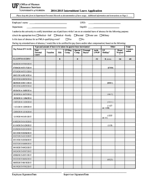 Fillable Online hr ufl 2014-2015 Intermittent Leave Application ...