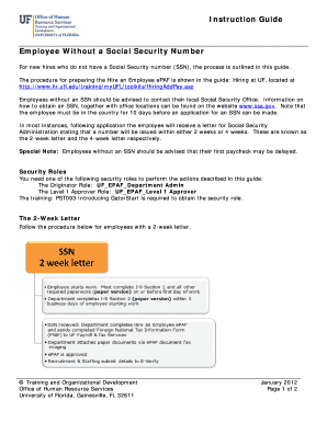 Fillable Online hr ufl Employee Without a Social Security Number Fax Email Print - pdfFiller
