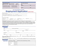 Fillable Online littleleague Employment Application (Short Form ...