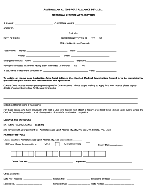 Fillable Online National Race Licence Application - Winton Motor ...