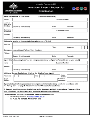 Fillable Online ipaustralia gov Innovation Patent - Request for ...