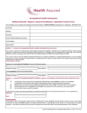 Fillable Online Occupational Health Assessment Medical Records / Report ...