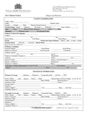 Fillable Online New Patient Packet - Texas A&M Physicians Fax Email ...