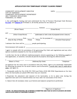 Fillable Online torranceca APPLICATION FOR TEMPORARY STREET CLOSING ...
