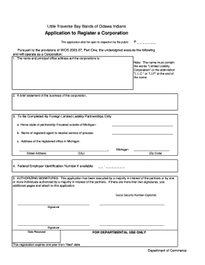 Fillable Online ltbbodawa-nsn Application to Register a Corporation - Little Traverse Bay Bands ...