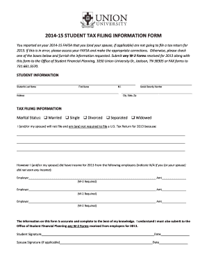 Fillable Online uu 2014-15 STUDENT TAX FILING INFORMATION FORM Fax ...