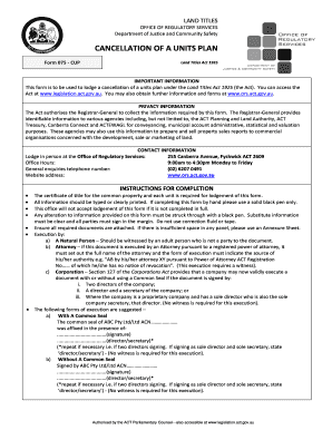 Fillable Online legislation act gov BCANCELLATIONb OF A UNITS PLAN ...