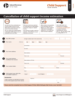 Fillable Online ird govt BCancellationb of child support income ...