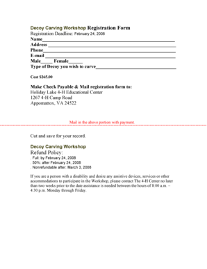 Fillable Online Decoy Carving Workshop Registration Form.doc Fax Email Print - pdfFiller