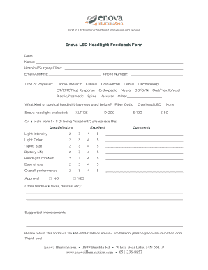 Fillable Online Enova LED Headlight Feedback Form Enova Illumination ...