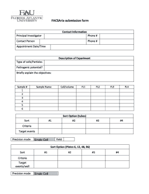 Fillable Online med fau FACSAria submission form Fax Email Print ...