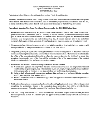 Fillable Online ionia k12 mi Choice09. 2009-2010 Open Enrollment ...