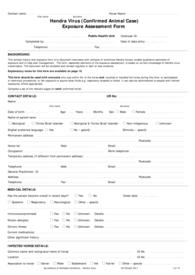 Fillable Online health gov (Comfirmed Animal Case) Exposure Assessment ...
