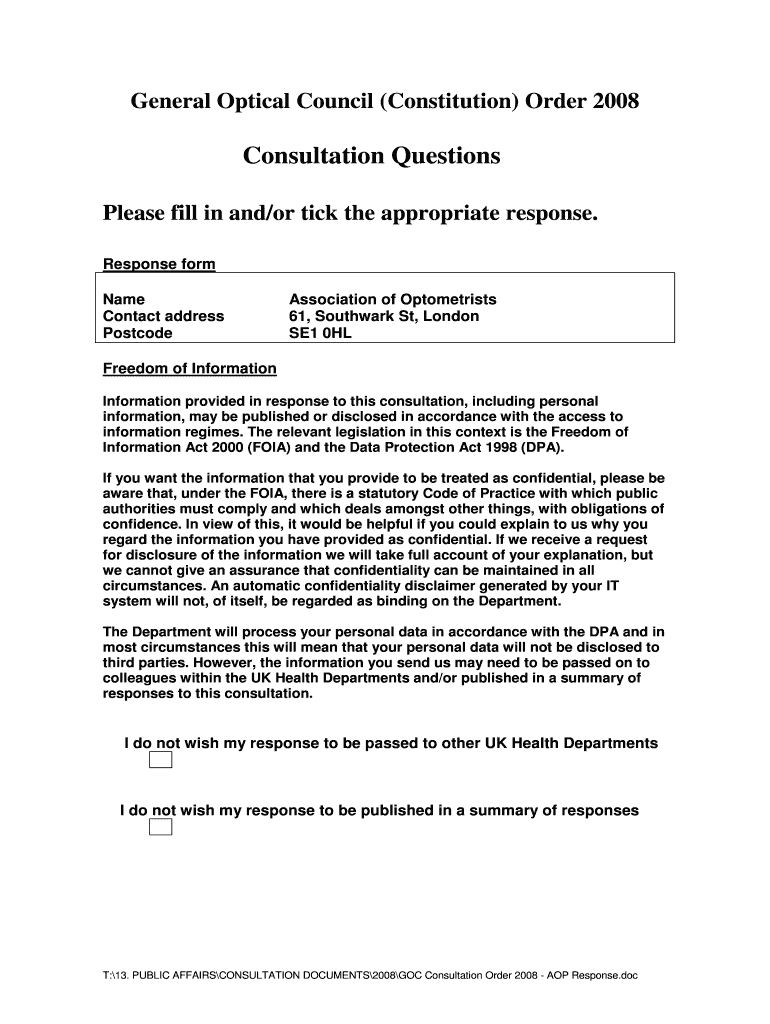 Fillable Online GOC: Constitution Order - Oct 2008 - Association of ...