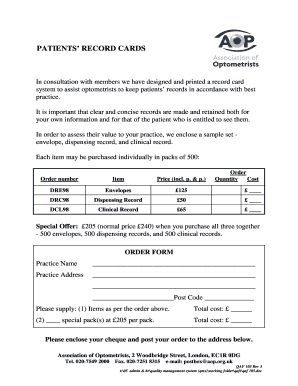 Fillable Online Px98 order form - Association of Optometrists Fax Email ...