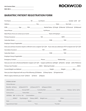 Fillable Online BARIATRIC PATIENT REGISTRATION FORM - Rockwood Clinic ...