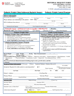 Fillable Online REFERRAL REQUEST FORM Pediatric Weight Clinic ...
