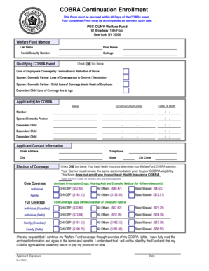 Fillable Online psccunywf COBRA Enrollment Form - PSC-CUNY Welfare Fund ...